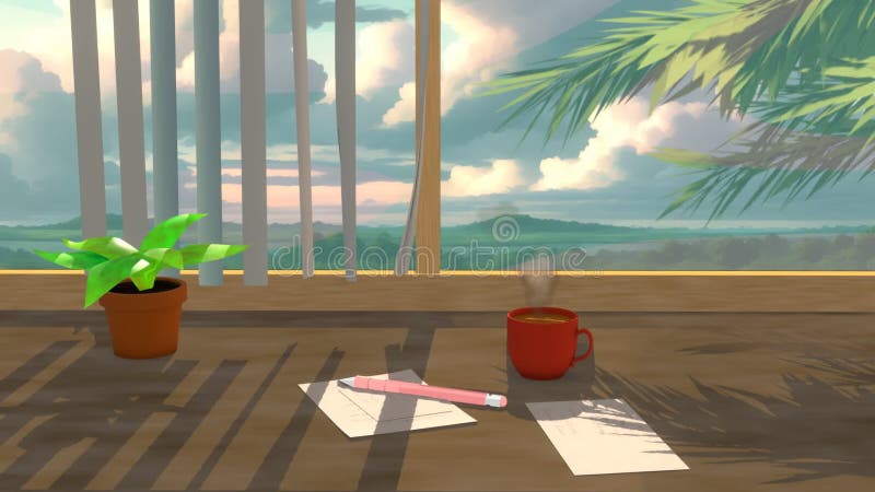 Anime Study Table with Nature View from the Window : Lofi Loop ...