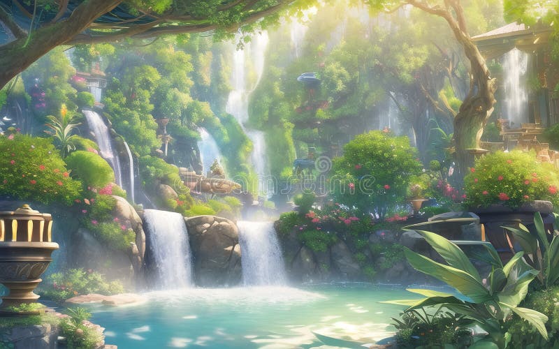 Anime Style Babylon Paradise Ancient Landscape, Generative Ai Stock ...