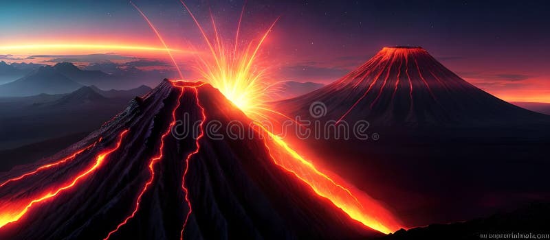 Anime Style Background of a Mystical Volcano with Glowing Lava Dramat ...
