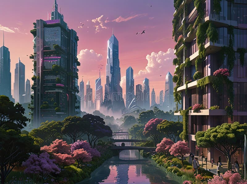 Anime Style of Cityscape in the Future Stock Illustration ...