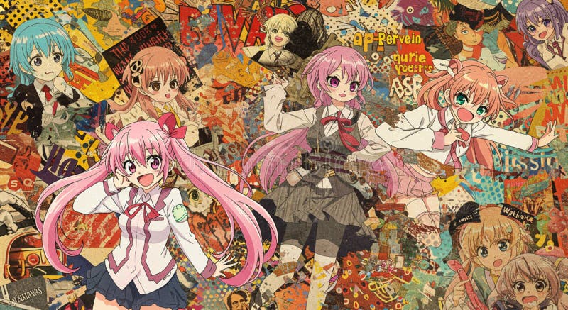 Anime-style Collage Featuring Multiple Colorful Characters with ...