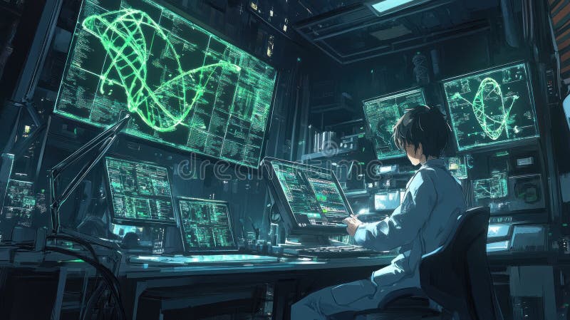 Anime Style Digital Lab Scene Stock Illustration - Illustration of ...