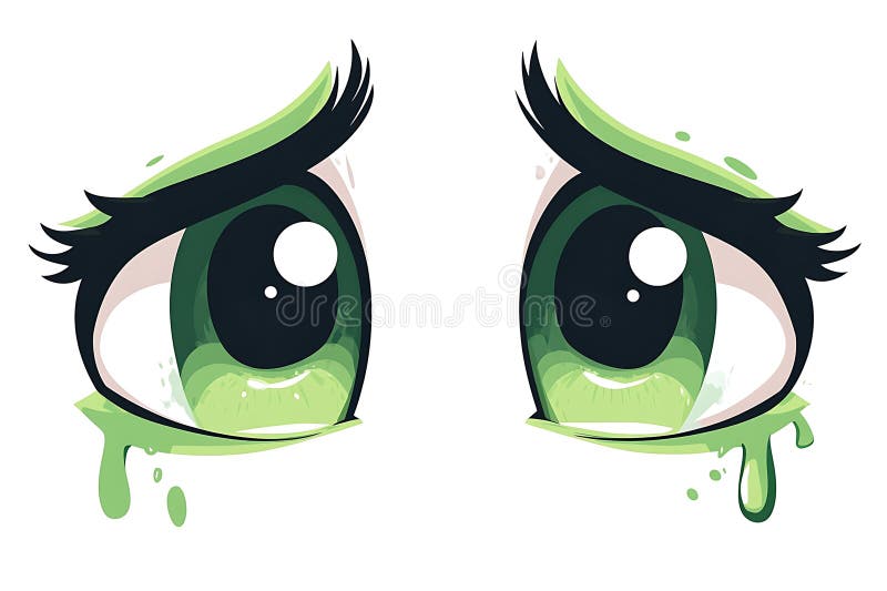 Anime Style Green Eyes with Tears, Eyelashes and Reflections. Cartoon ...