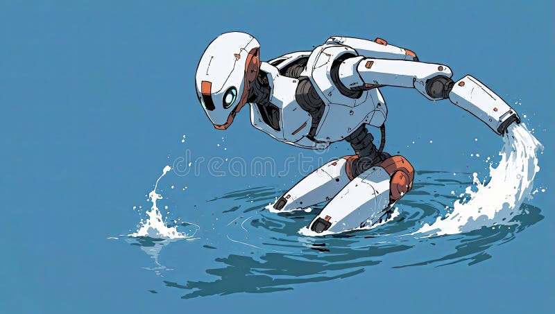 Anime Style Illustration, a Robot in the Water. Anime Style Stock Image ...