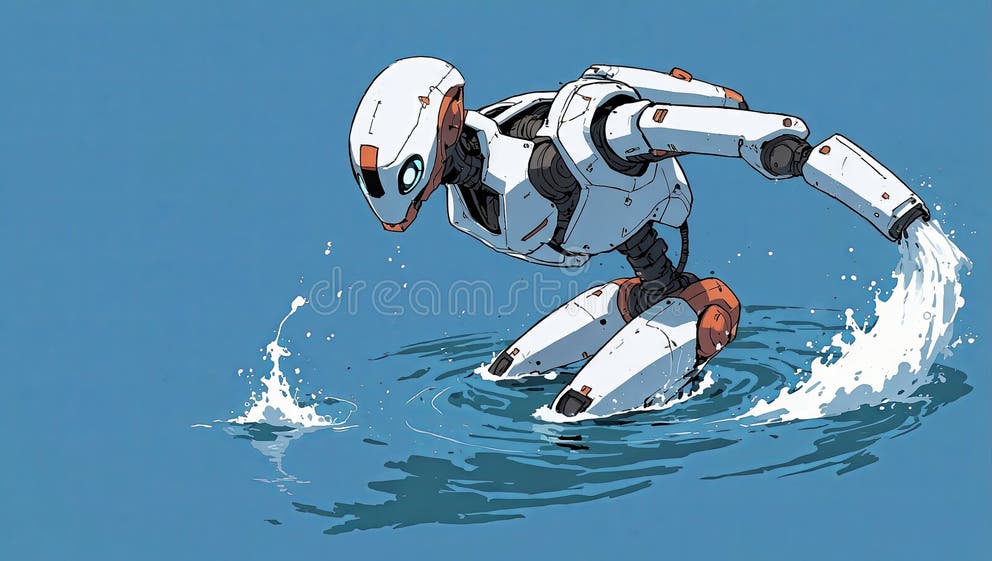 Anime Style Illustration, a Robot in the Water. Anime Style Stock Image ...