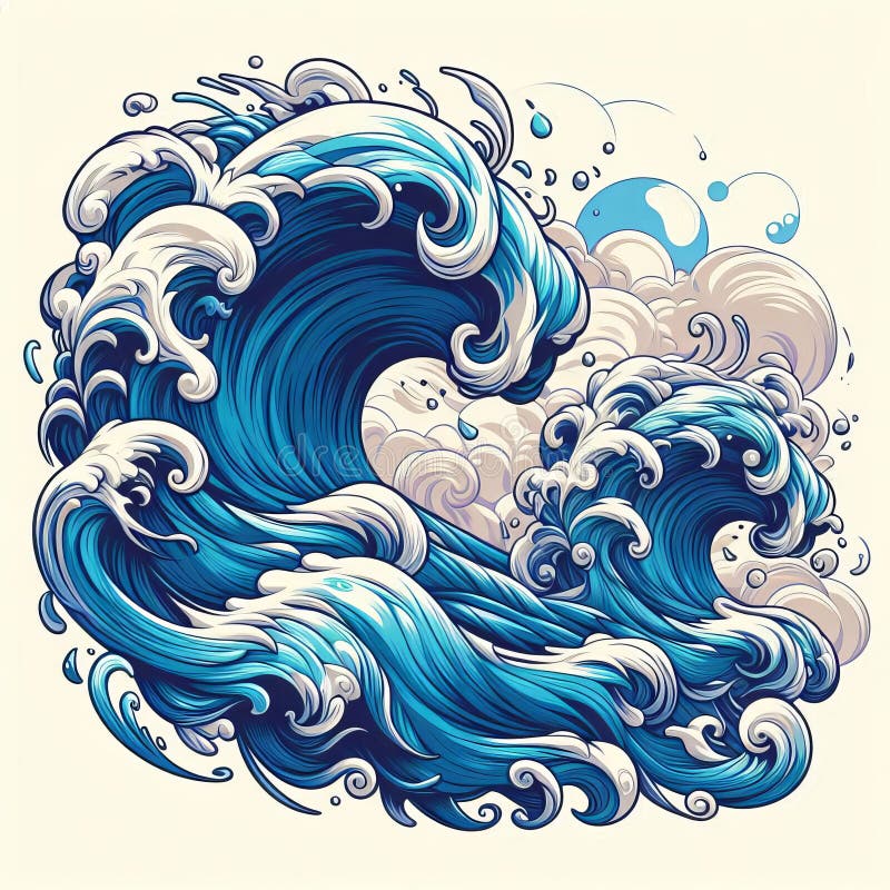 Anime Style Ocean Waves Stylized Exaggerated Currents with Dynam Stock ...