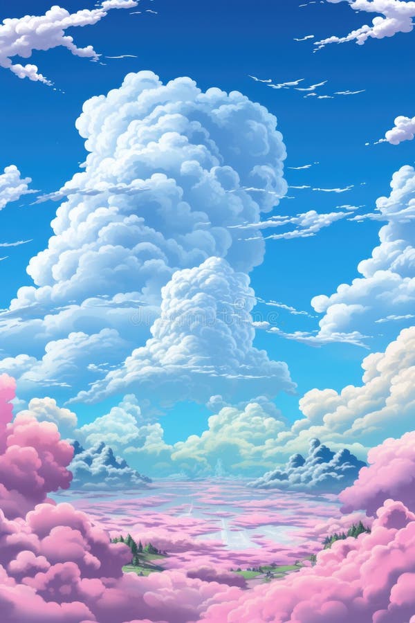 An Anime Style Painting of Clouds and Pink Clouds, AI Stock ...