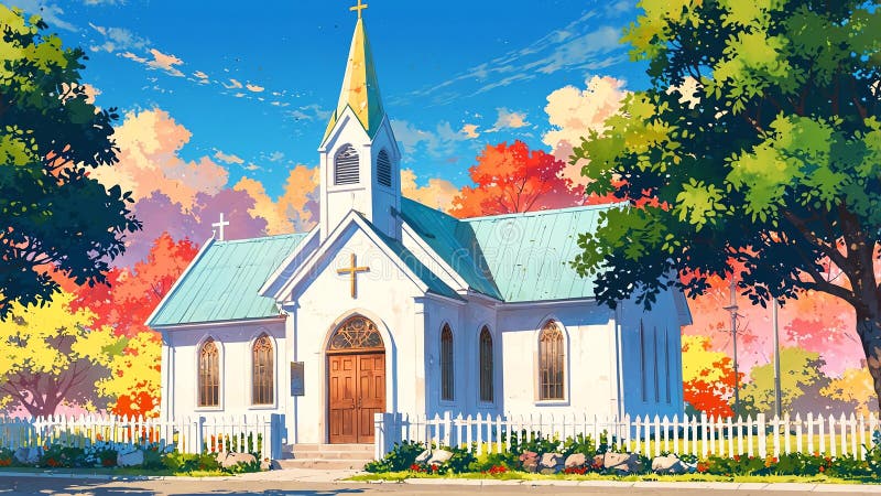 Anime Style Rural Church Front for Ai Generated Stock Illustration ...