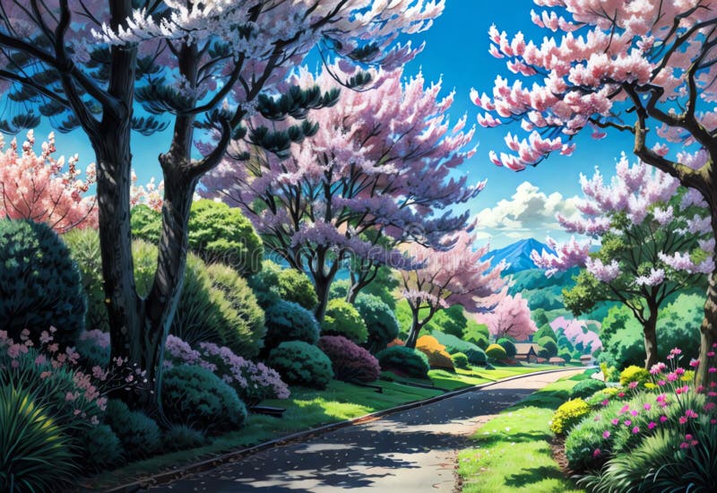 Anime Style Spring Cherry Blossom Ai Generated Stock Illustration ...