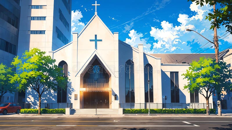 Anime Style Urban Church Front for Ai Generated Stock Illustration ...