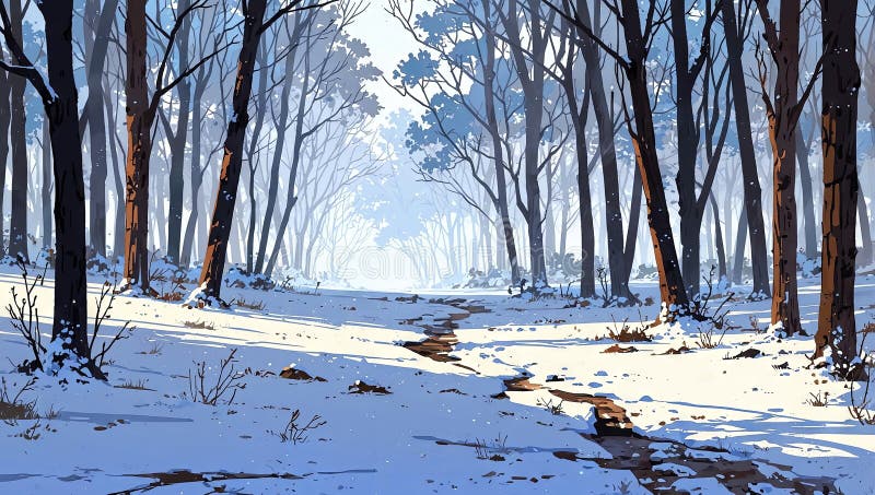Anime Style Winter Forest Background, Wallpaper, Art. Anime Style Stock ...