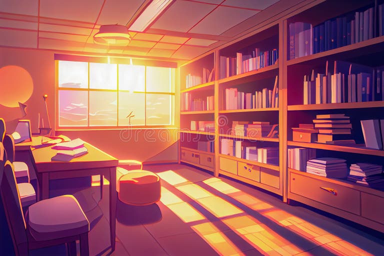 Anime Sun Shining through Library Window. Generative AI Stock ...
