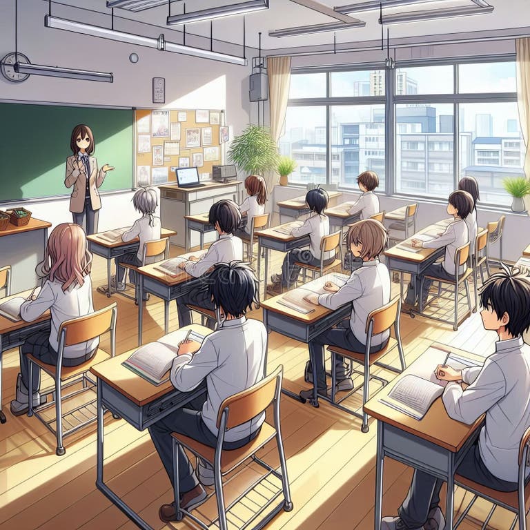 Anime Teacher Explaining Math Stock Illustration - Illustration of ...