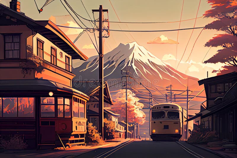 Anime View of a Small Japanese. Village Stock Illustration ...