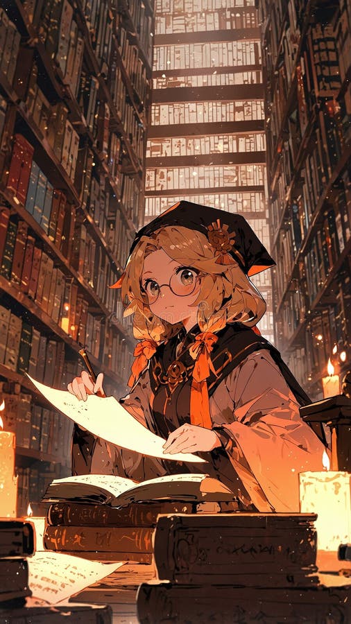 Anime Wise Owl Scholar Studies Ancient Scrolls in Massive Library ...
