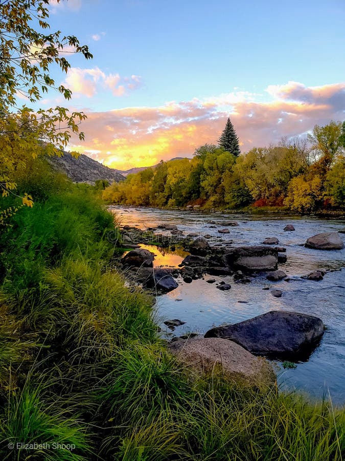 Animus River in Durango, Colorado at Sunset Stock Photo - Image of ...