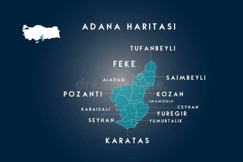 Adana Districts Vector Work Map, Turkey Stock Vector - Illustration of ...