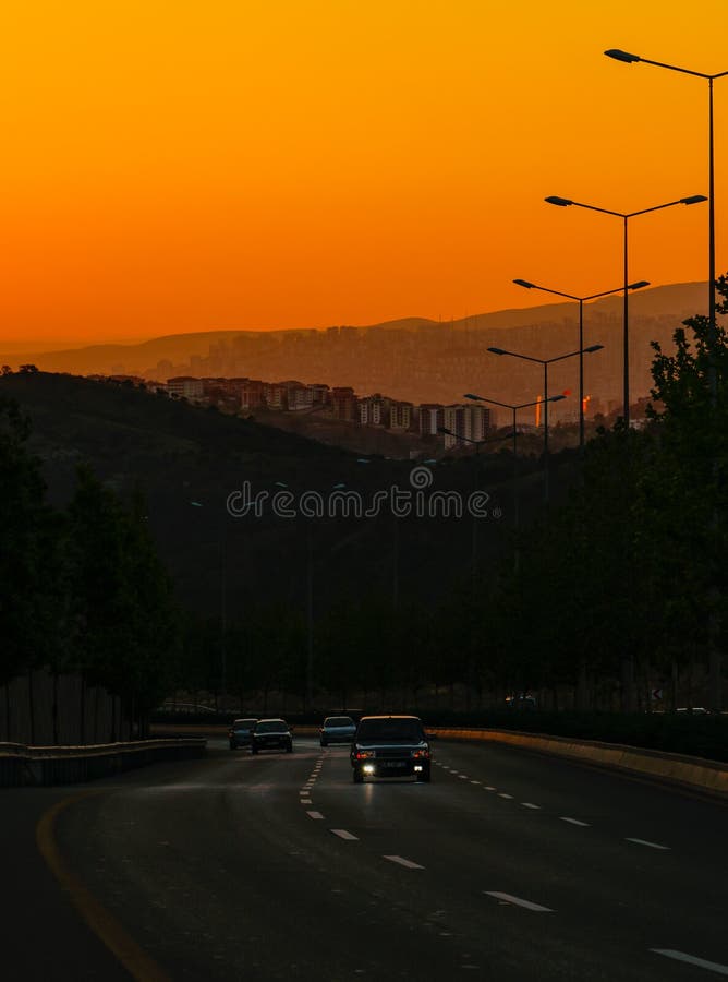 Ankara/Turkey-July 04 2020: Car on the Traffic and Beautiful Sunset in ...