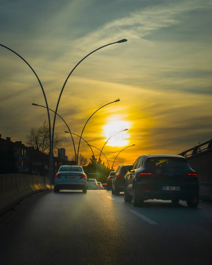 Two Suv Cars on Sunset. Road Trip Concept Stock Image - Image of ...