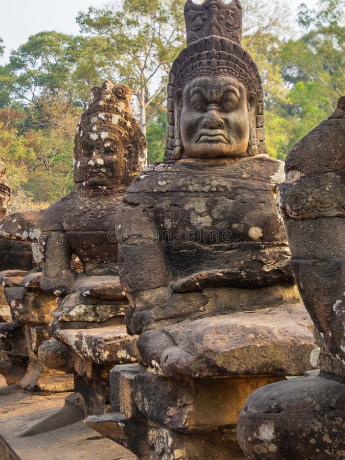 Carved Figures Causeway Across Moat Angkor Thom Siem Reap Cambodia ...