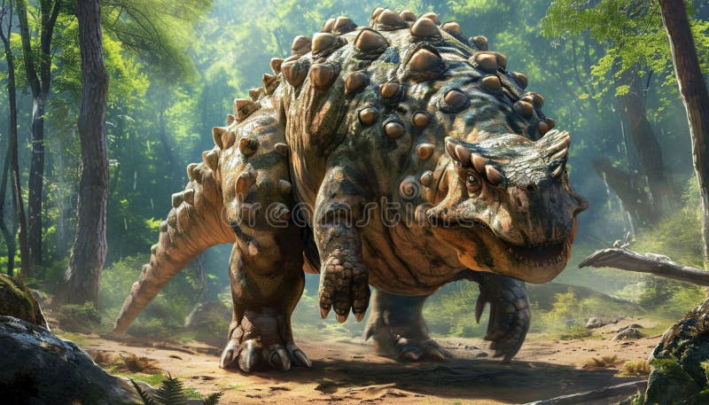 Ankylosaurus in a Defensive Posture, Showcasing Its Armored Body and ...