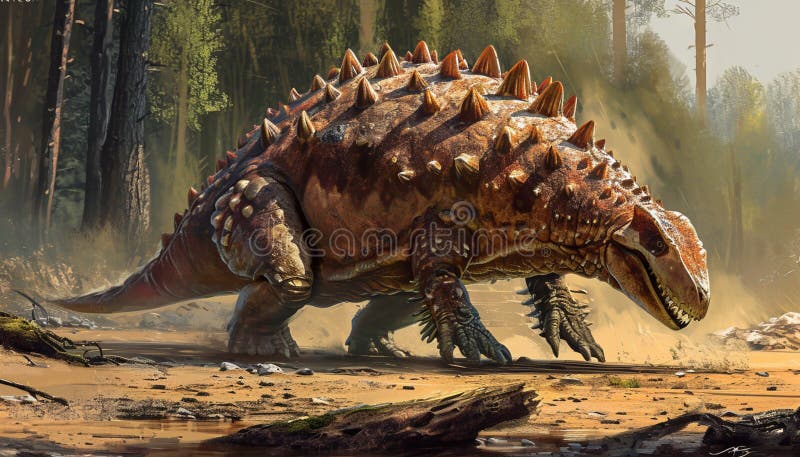 Ankylosaurus in a Defensive Posture, Showcasing Its Armored Body and ...