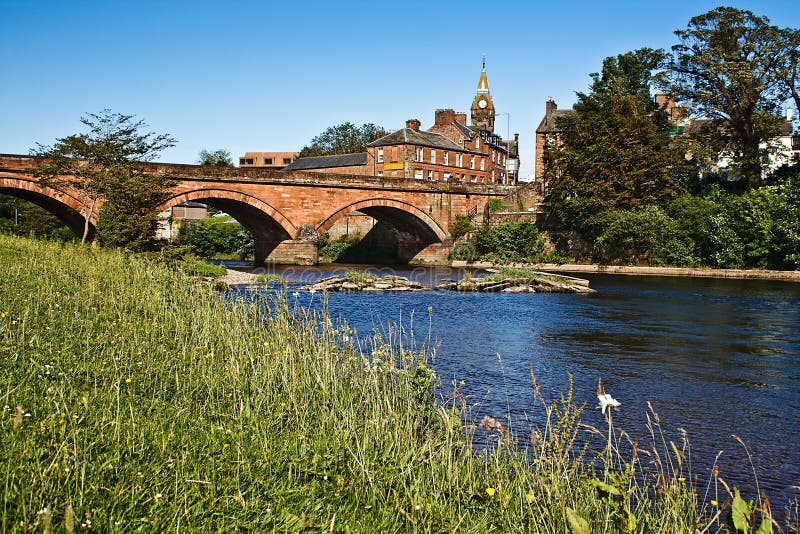 Annan Bridge and Town Hall stock photo. Image of clock - 36167622