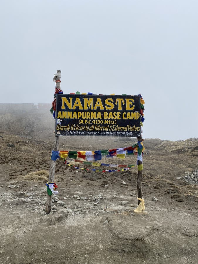 Annapurna Base Camp Board ( ABC Trek ) Stock Image - Image of flags ...