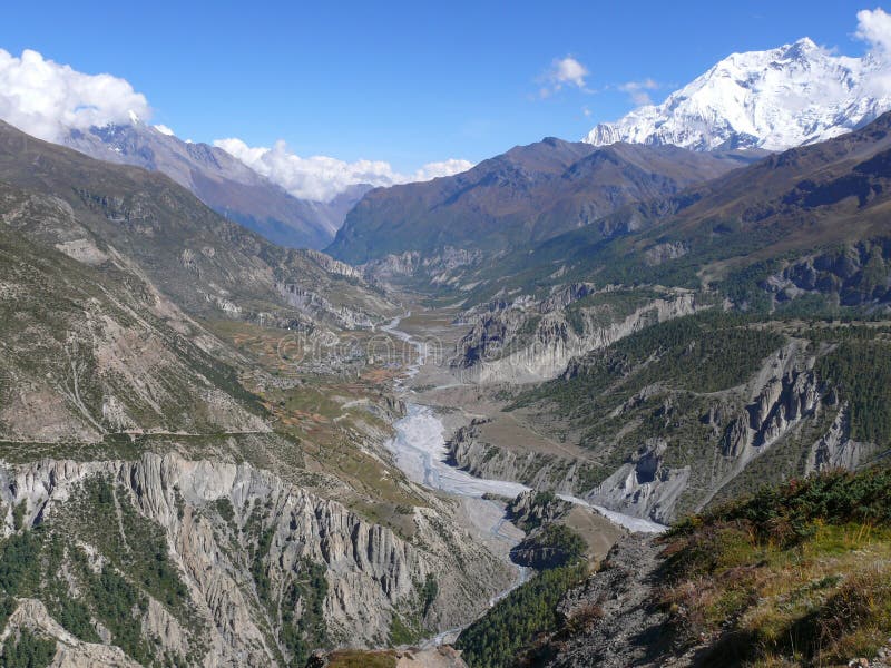 Annapurna and Manang Valley from Upper Khangsar, Nepal Stock Photo ...