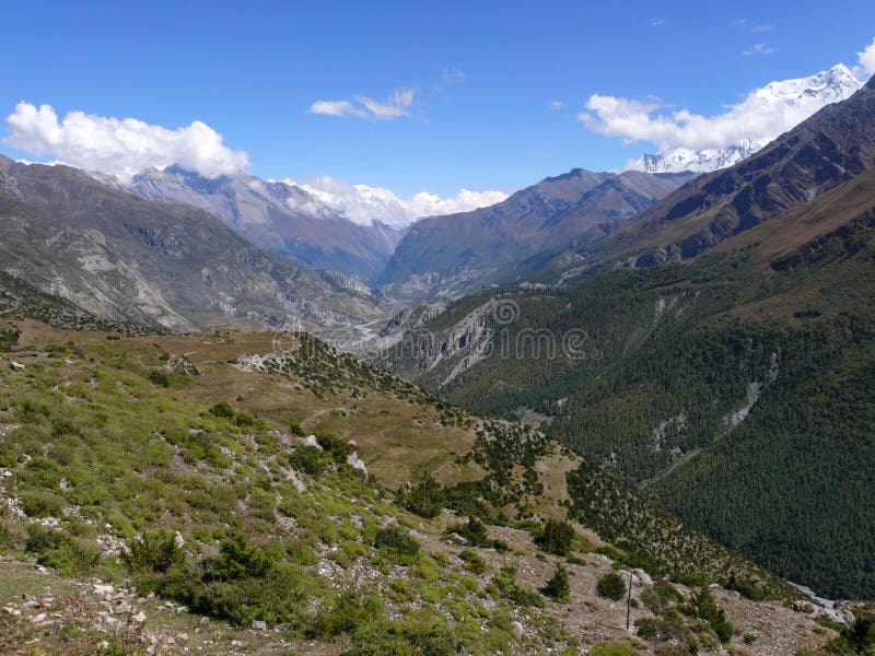 Manang Valley View from Upper Khangsar on Annapurna Circuit, Nepal ...