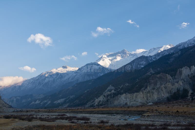 Annapurna Range in the Sunset in Manang Valley, Nepal Stock Image ...