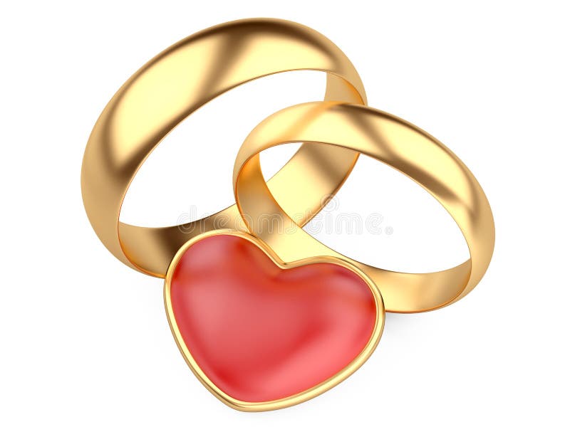 Anneaux De Mariage D'or Et Coeur Rouge Illustration Stock ...