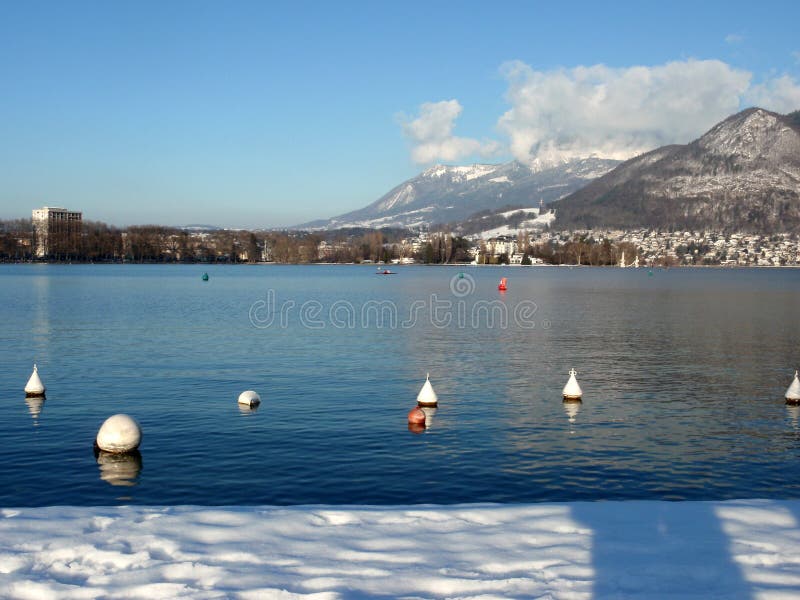 City And Lake Of Annecy On Winter Stock Photo - Image of mountain ...