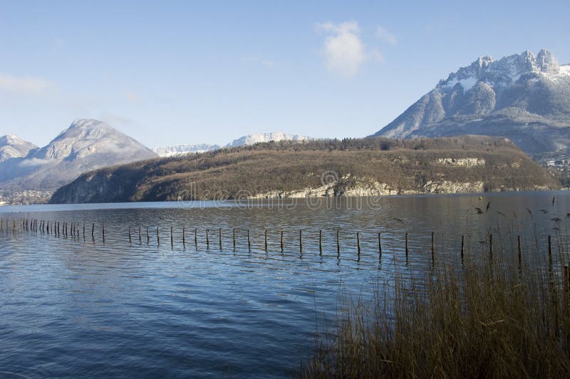 Annecy Lake and Snowed Mountains Stock Image - Image of winter, annecy ...