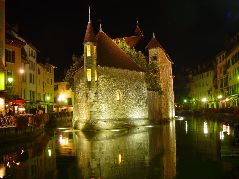 Annecy by night stock image. Image of reflects, annecy - 13204135