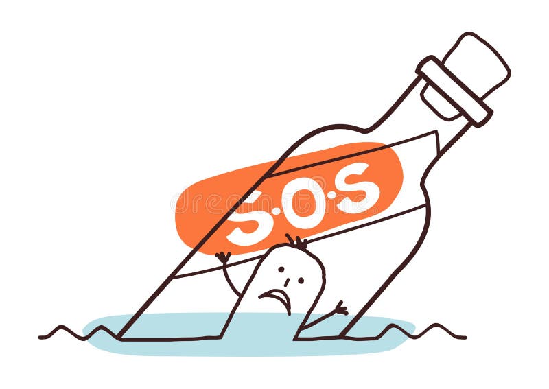 Uomo Che Affoga in Una Bottiglia Di S.O.S Illustrazione Vettoriale ...