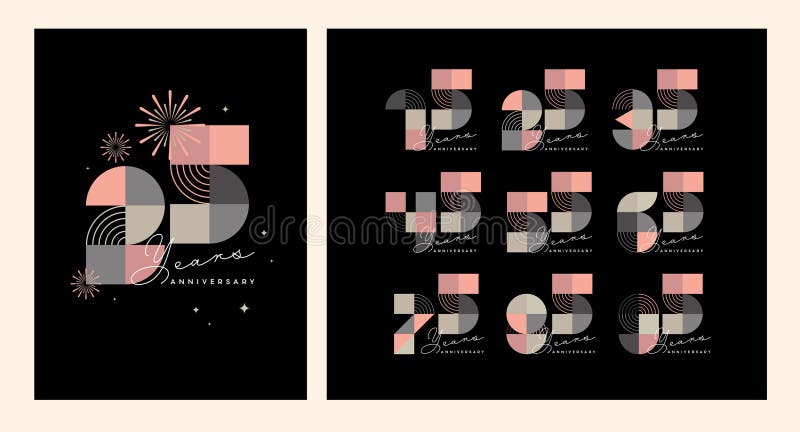 Set of Anniversary Numbers Logo Concept with Colorful Fireworks and ...