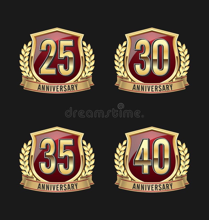 Anniversary Badge Gold and Red 25th, 30th, 35th, 40th Years Stock ...