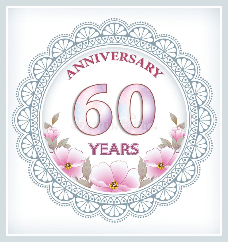 Anniversary Card 60 Years, Festive Background with Floral Pattern ...