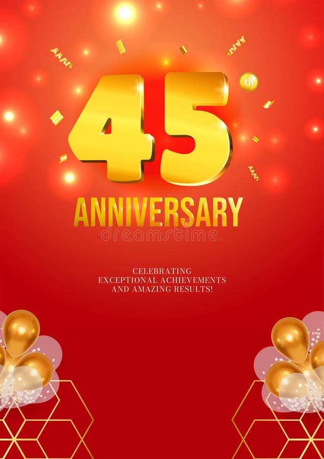 Anniversary Celebration Flyer Red Background Golden Numbers 45 Stock ...