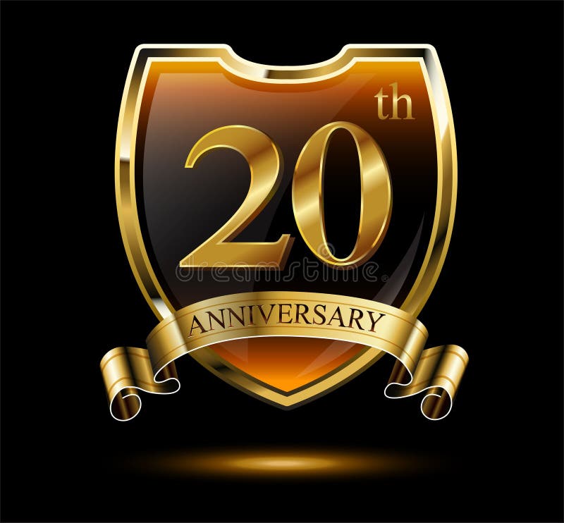 Anniversary 20. Gold 3d Numbers and Shield Stock Vector - Illustration ...