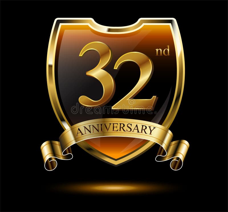 Anniversary 32. Gold 3d Numbers and Shield Stock Vector - Illustration of celebration, celebrate ...