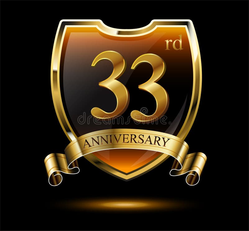 Anniversary 33. Gold 3d Numbers and Shield Stock Vector - Illustration ...