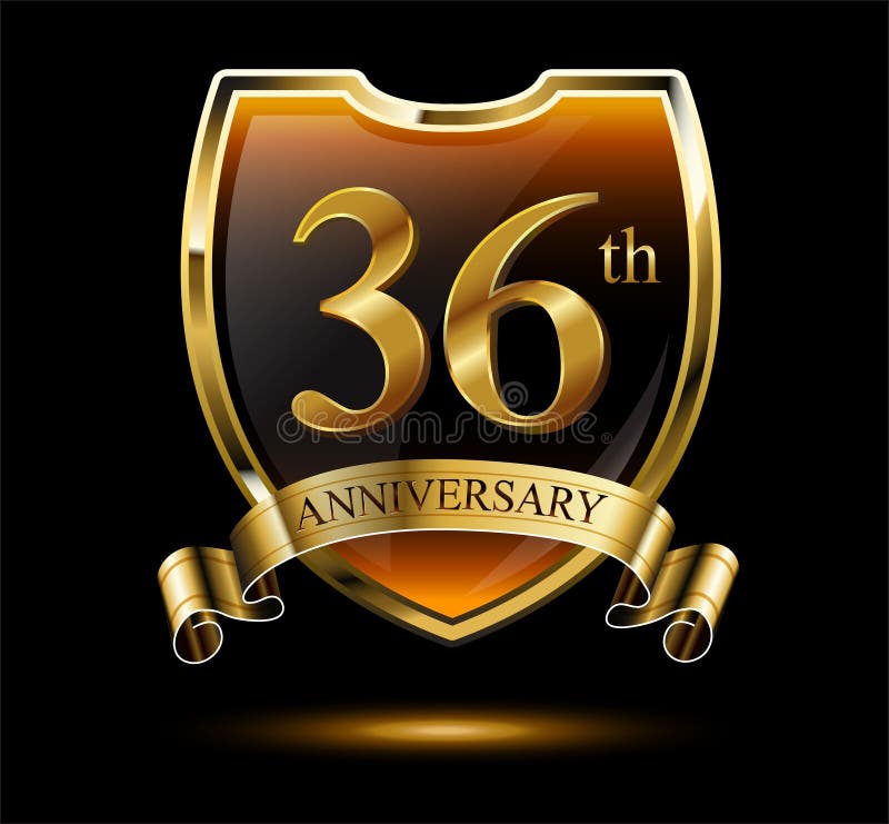 Anniversary 36. Gold 3d Numbers and Shield Stock Vector - Illustration ...