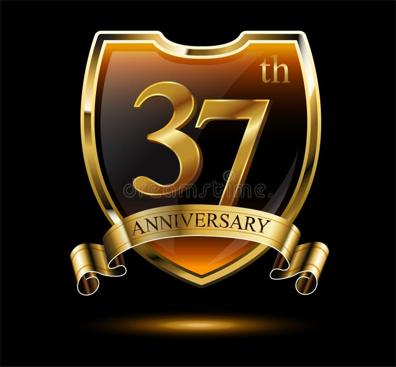 Anniversary 37. Gold 3d Numbers and Shield Stock Vector - Illustration ...