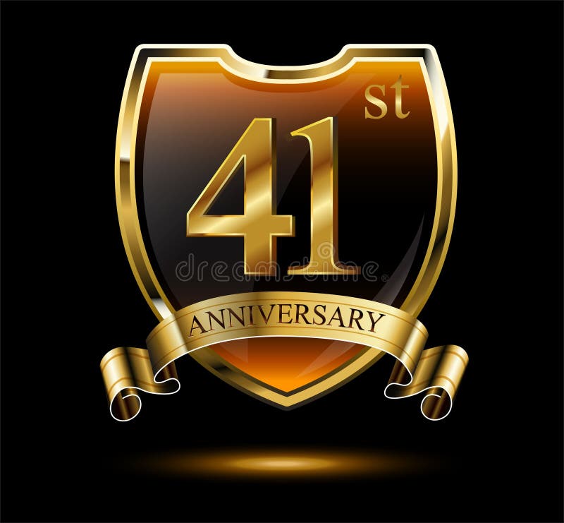 Anniversary 41. Gold 3d Numbers and Shield Stock Vector - Illustration ...