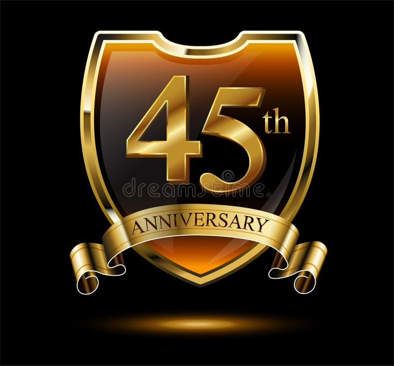 Anniversary 45. Gold 3d Numbers and Shield Stock Vector - Illustration ...