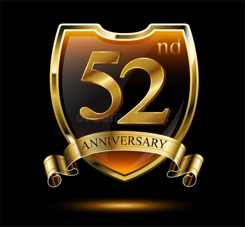 Anniversary 52. Gold 3d Numbers and Shield Stock Vector - Illustration ...