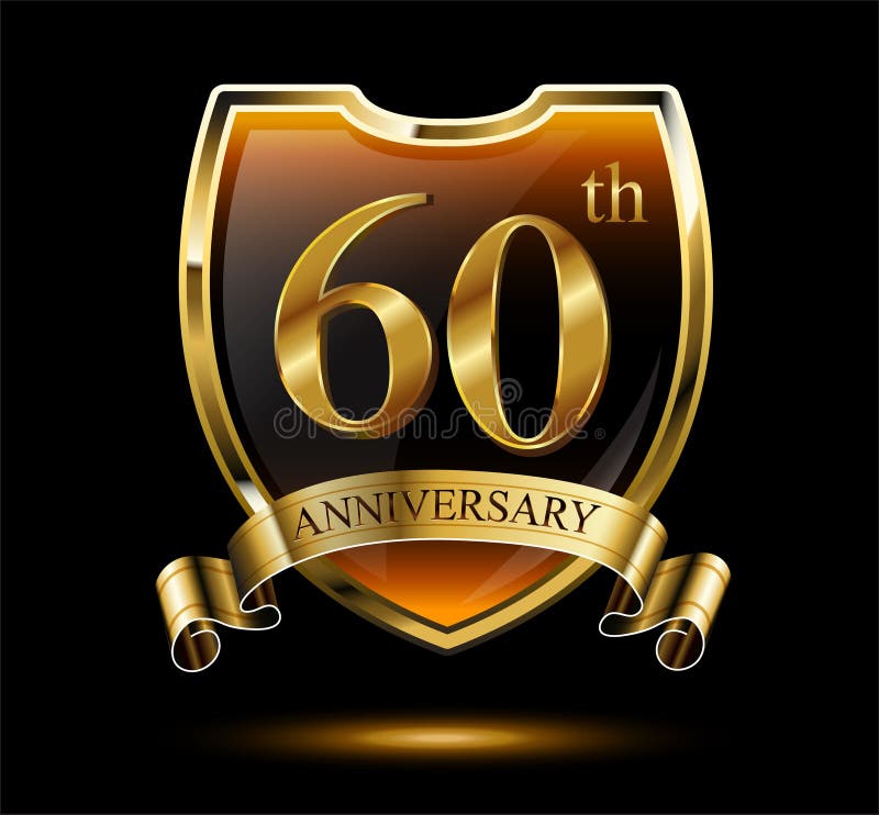 Anniversary 60. Gold 3d Numbers and Shield Stock Vector - Illustration ...