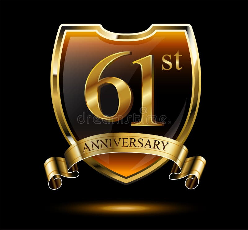 Anniversary 61. Gold 3d Numbers and Shield Stock Vector - Illustration ...